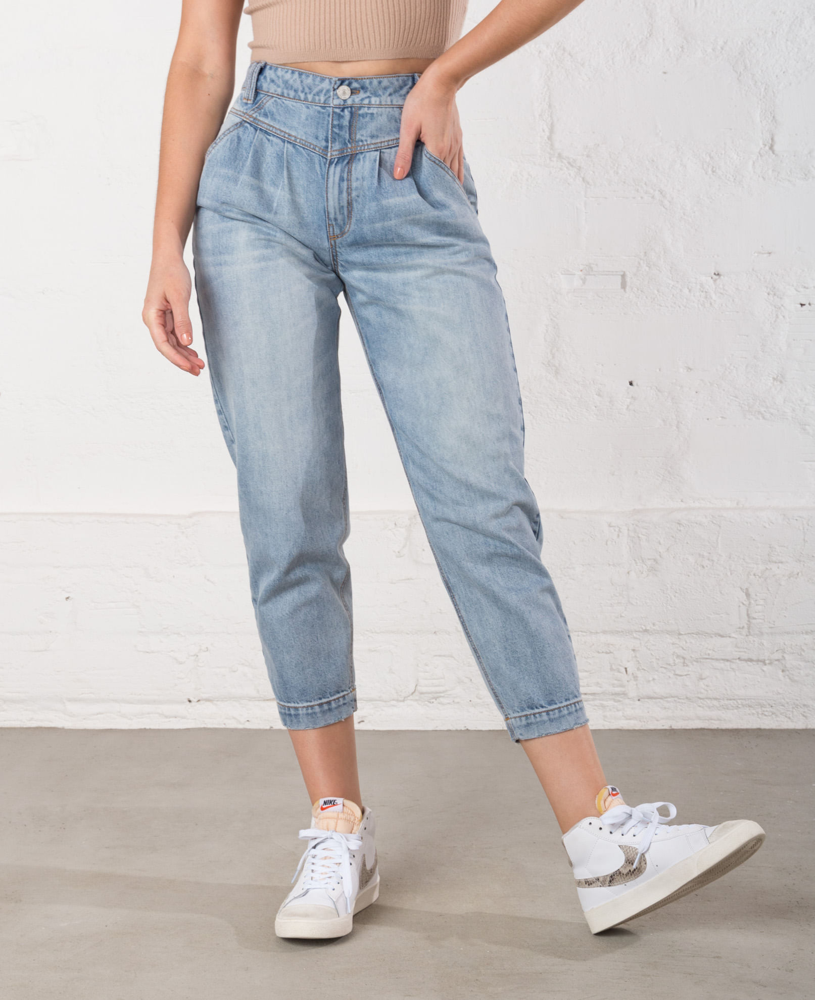 Jean claro crop con cotilla | Compra Online